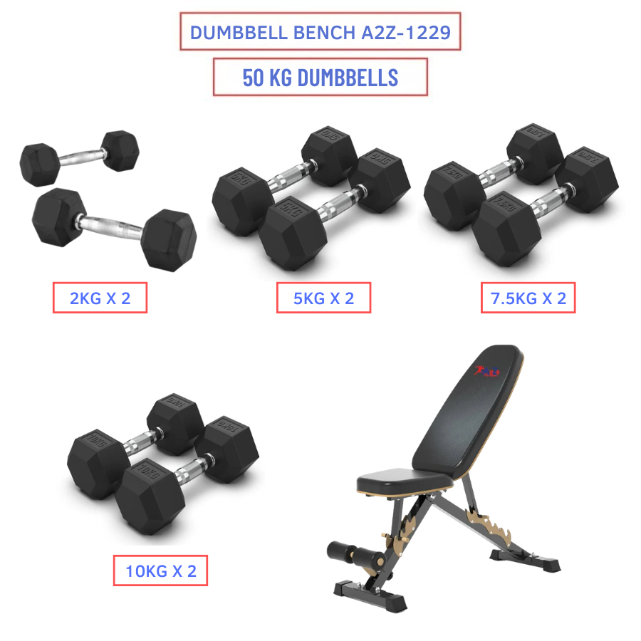 Hex Dumbbell Pack with Dumbbell Bench A2Z-1229 (50kg) – A2Z Fitness