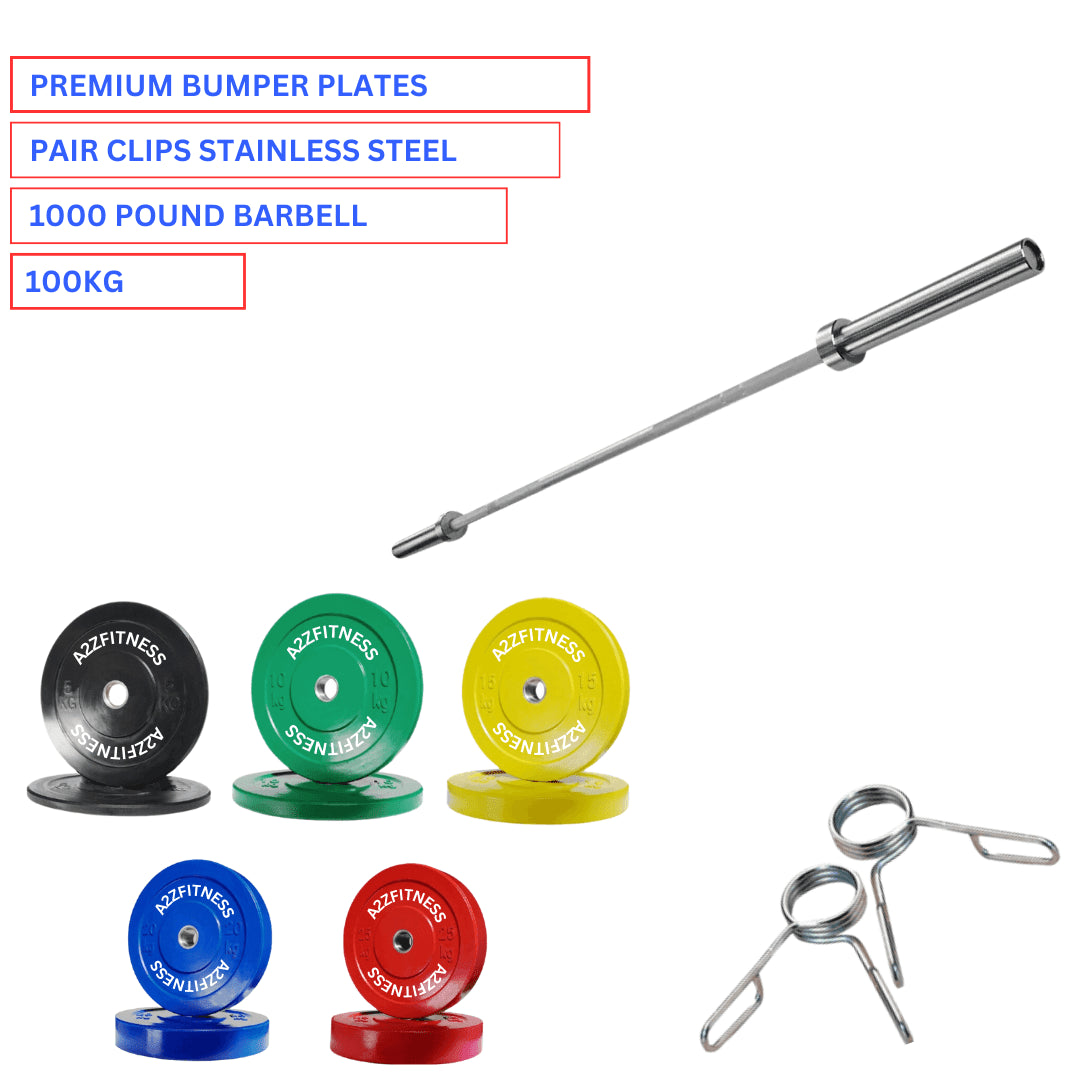 100KG Barbell & Premium Colour Bumper Plates – Packs 100kg Premium Bum ...